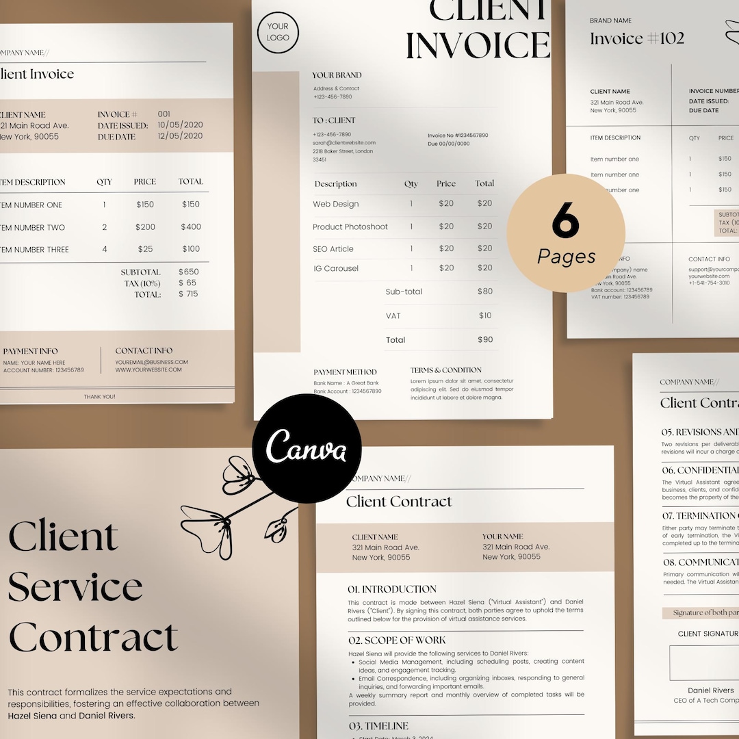 Invoice Template & Client Service Contract/client Agreement/contract ...
