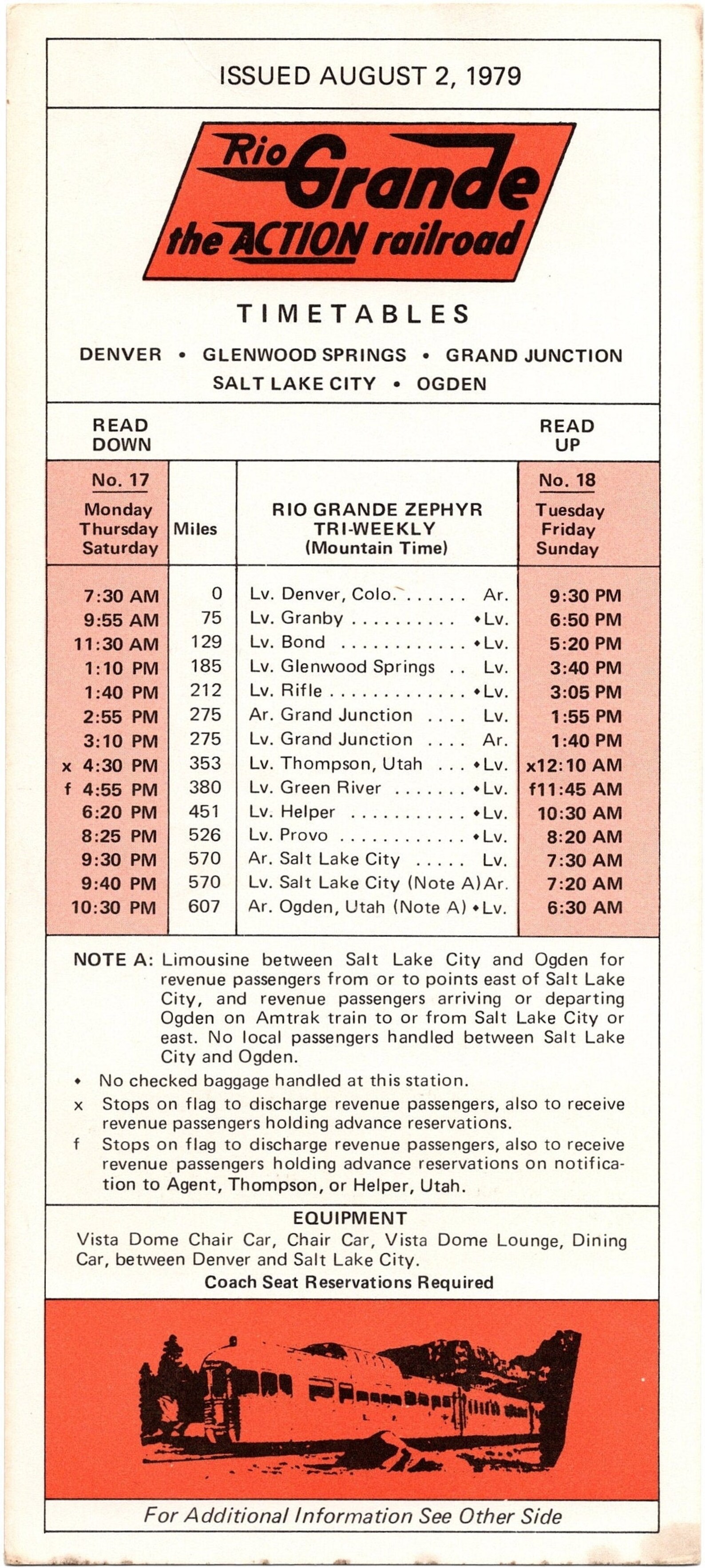1979 Rio Grande Public Timetable - Etsy