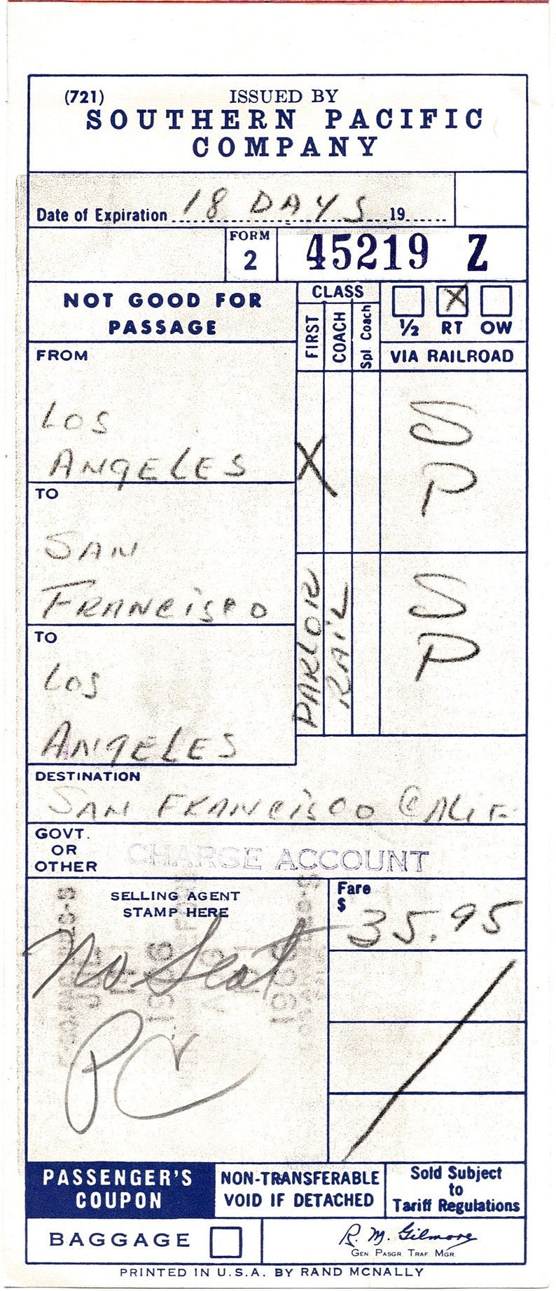 1966 Southern Pacific Passenger Ticket - Etsy