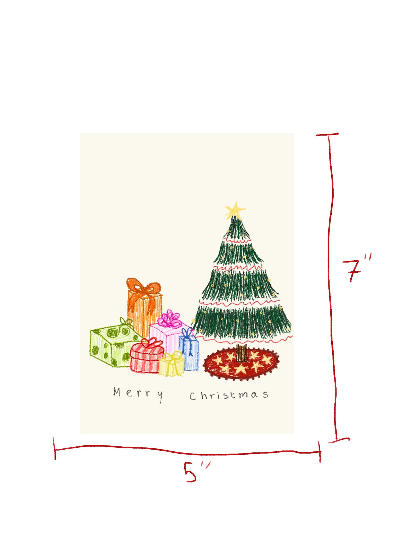 Hand Drawn Christmas Tree and Present Merry Christmas Card | Digital ...