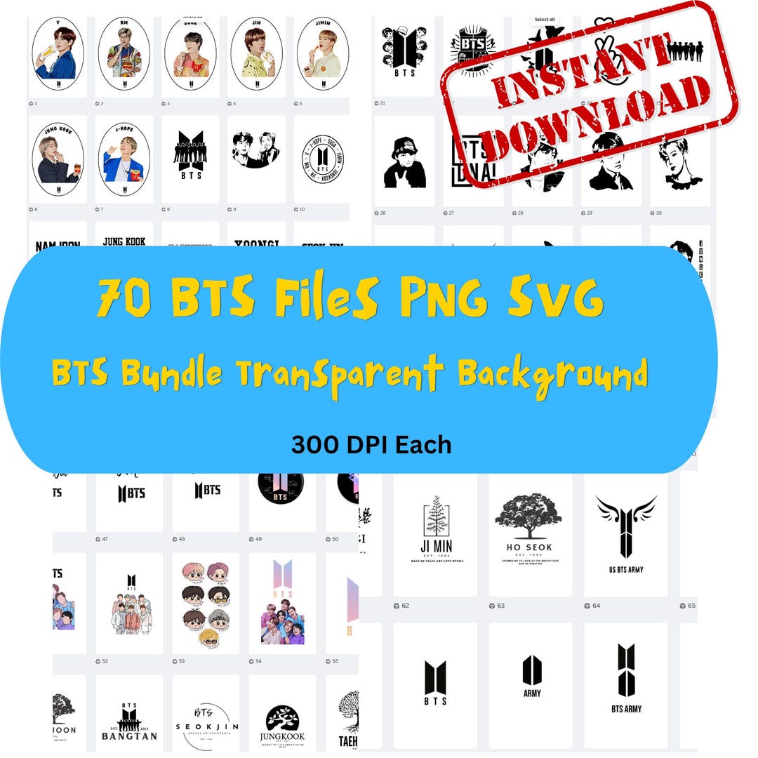 70 BTS PNG Sticker Clipart Bundle: Kpop Art Logo Graphics (digital ...