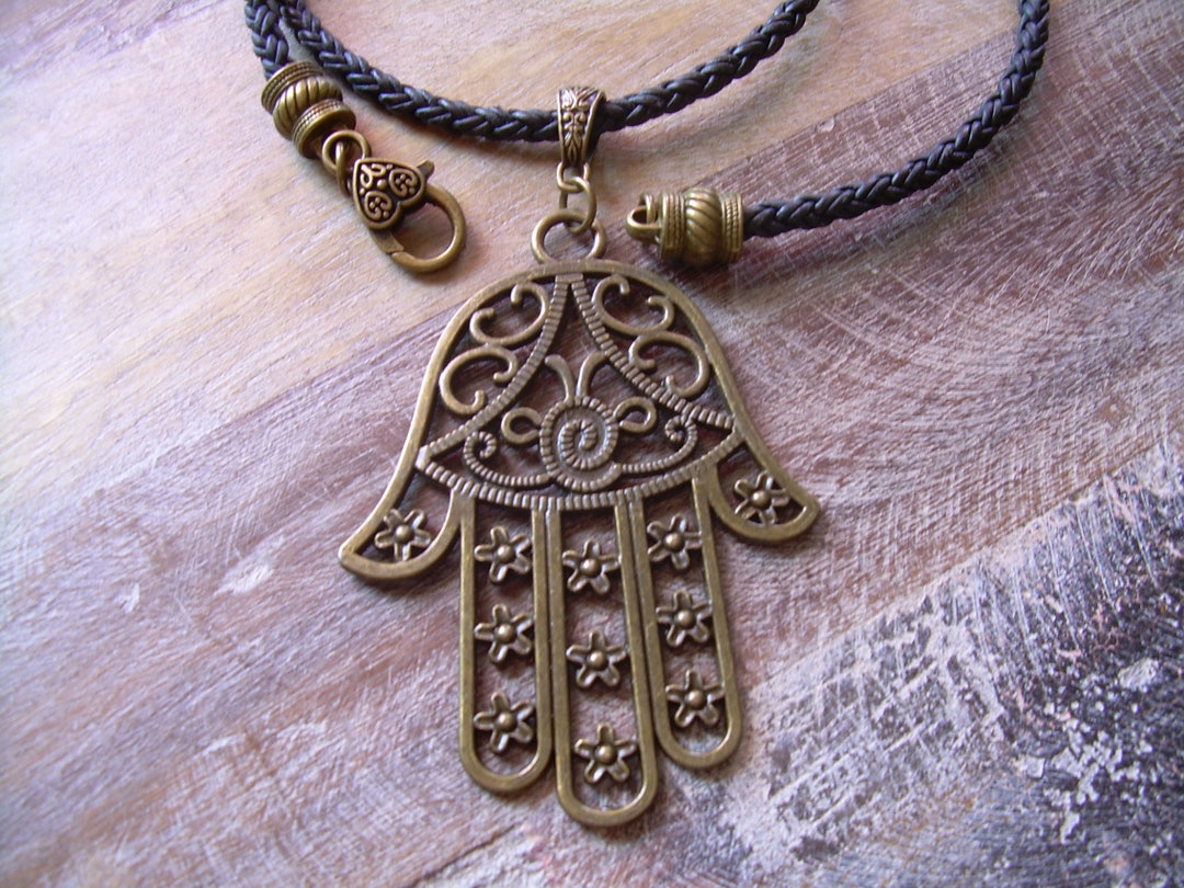 Hamsa Leather Necklace, Hamsa Pendant on Leather Cord, Statement ...