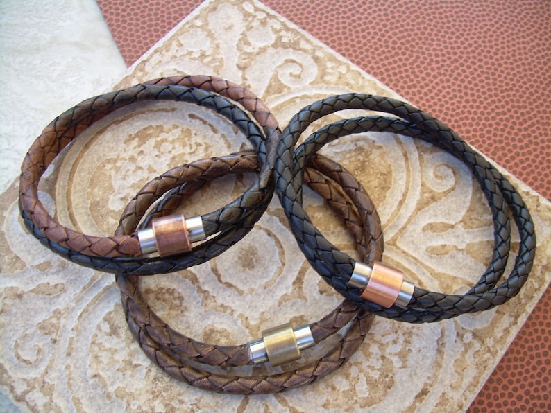 Braided Leather Double Wrap Bracelet: Western Style Magnetic Clasp - Etsy