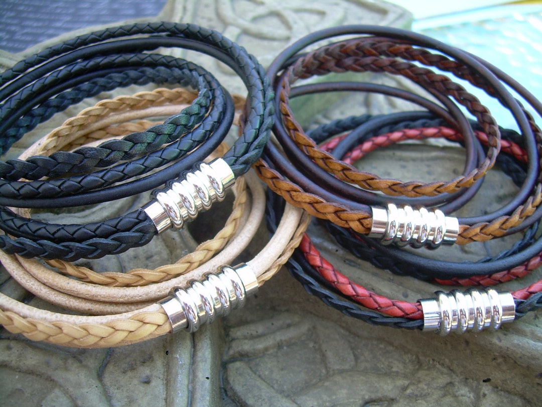 Mens Bracelets Leather, Mens Leather Bracelet, Multi Strand Braided and ...