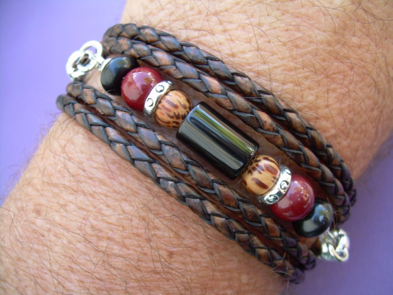 Mens Leather Bracelet Mens Bracelets Beaded Womens Leather - Etsy