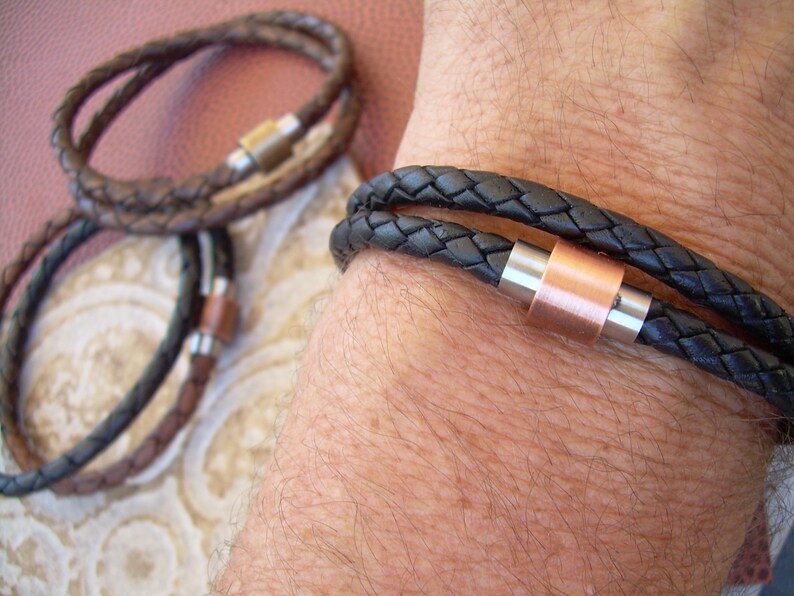 Braided Leather Double Wrap Bracelet: Western Style Magnetic Clasp - Etsy