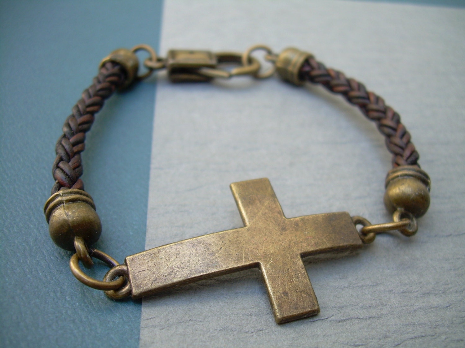 Leather Cross Bracelet: Bronze Lobster Clasp, 5 Mm Braided Cord - Etsy