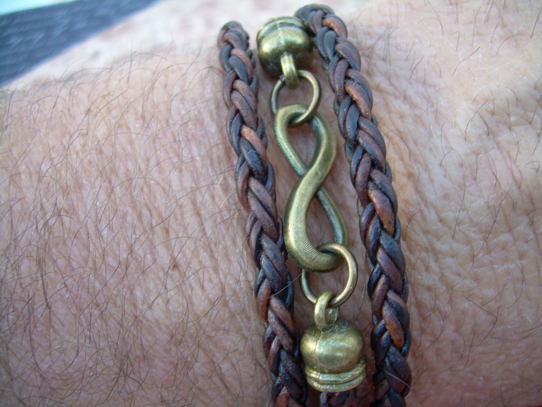 Braided Leather Infinity Bracelet: Antique Bronze Triple Wrap - Etsy