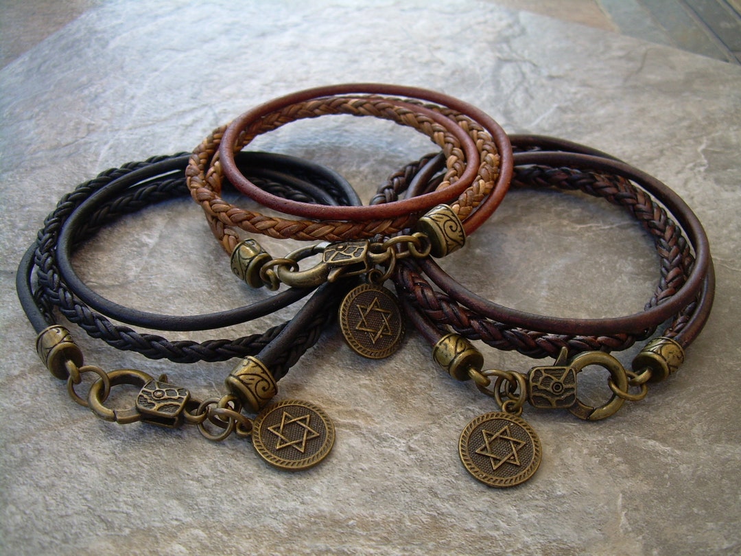 Star of David Bracelet, Star of David Leather Wrap Bracelet, Judaica ...