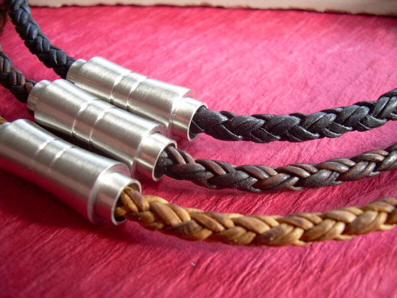 Mens Braided Leather and Stainless Steel Magnetic Clasp | Etsy