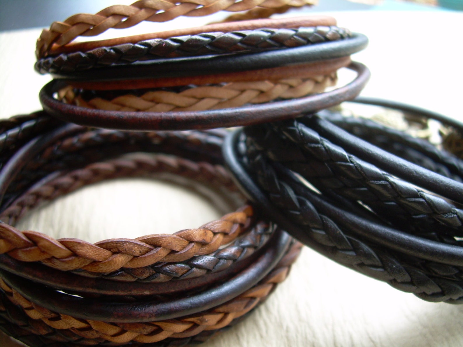 Braided Leather Wrap Bracelet: Antique Bronze Five Strand Womens ...