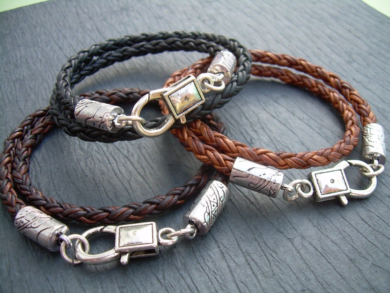 Braided Leather Double Wrap Bracelet: Handmade Western Style, 5 Mm Cord ...