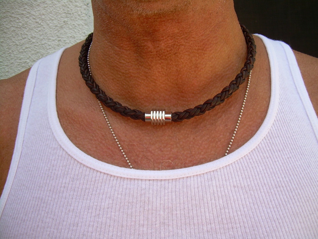 Mens Leather Necklaces Mens Necklace Leather Necklace Braided Necklace Stainless Steel