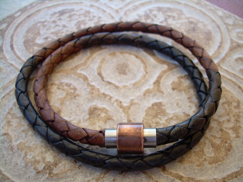Braided Leather Double Wrap Bracelet: Western Style Magnetic Clasp - Etsy