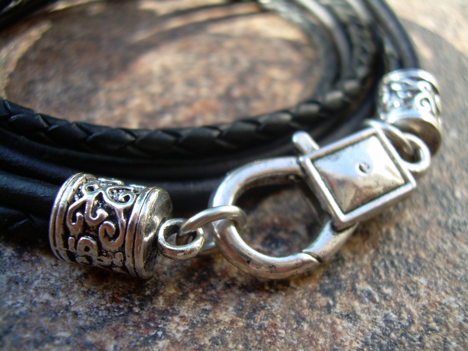 Mens Black Braided Leather Cross Bracelet: Religious Jewelry for Him ...