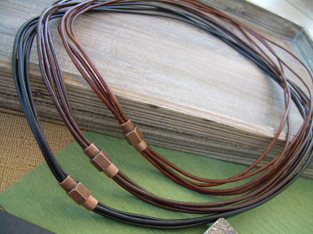 Multi Strand Leather Necklace: Thin Cord With Copper Clasp - Etsy