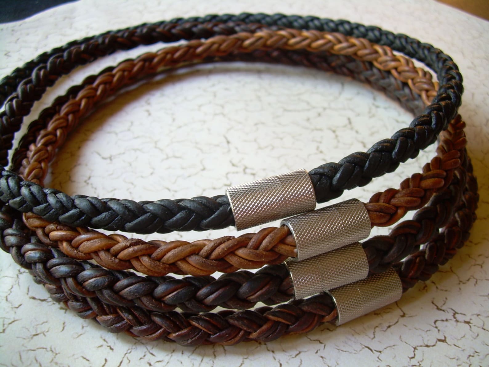 Mens Leather Necklaces, Thick Braided Leather Necklace With Industrial ...