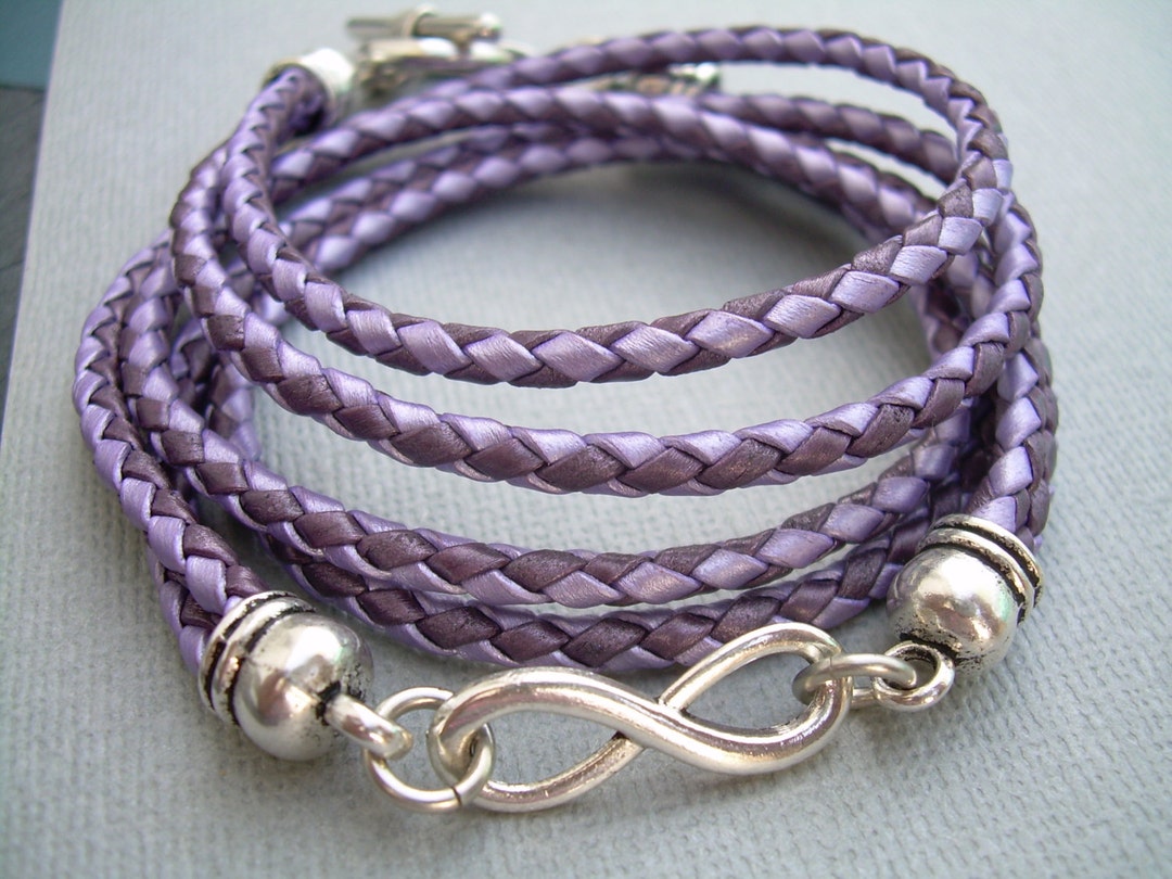 Purple Leather Infinity Bracelet: Triple Wrap Braided Cord - Etsy