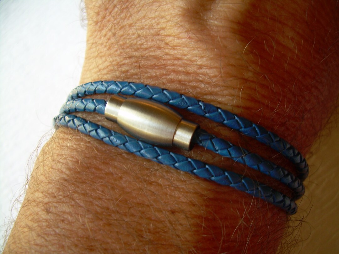 Mens Bracelets Leather Mens Leather Bracelets Blue Leather Bracelet ...