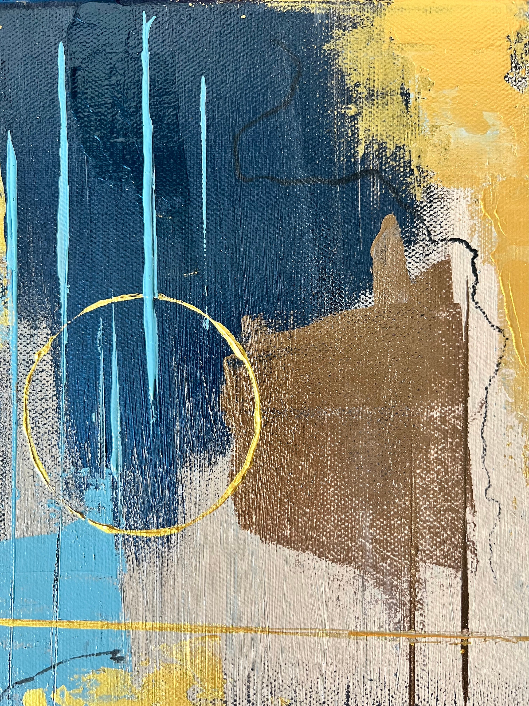 Abstract Acrylic Painting, “hopscotch,” Metallic Gold, Soft Blue, Art ...