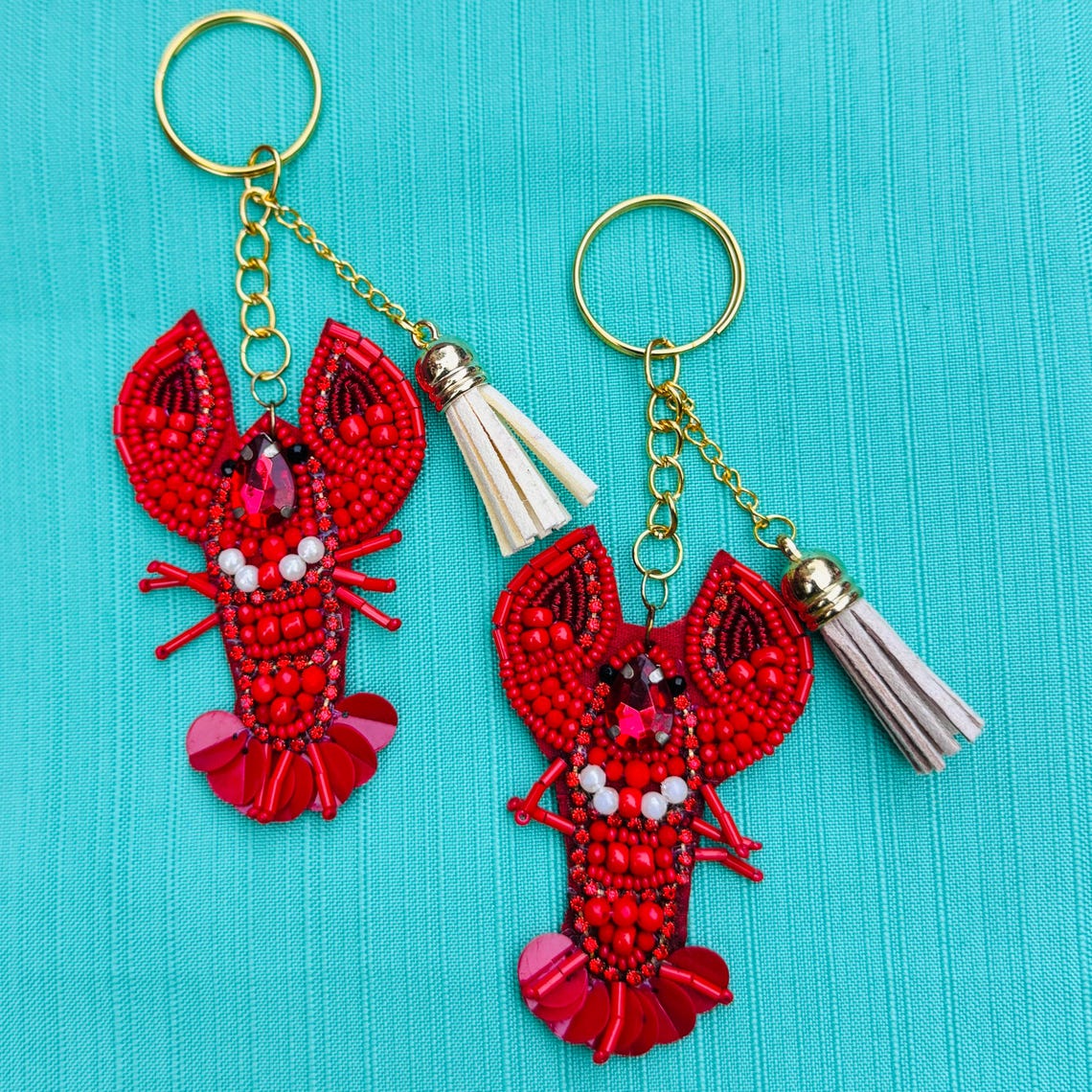 Beaded Lobster Keychain/ Handmade Charm With Crystals & Sequins - Etsy
