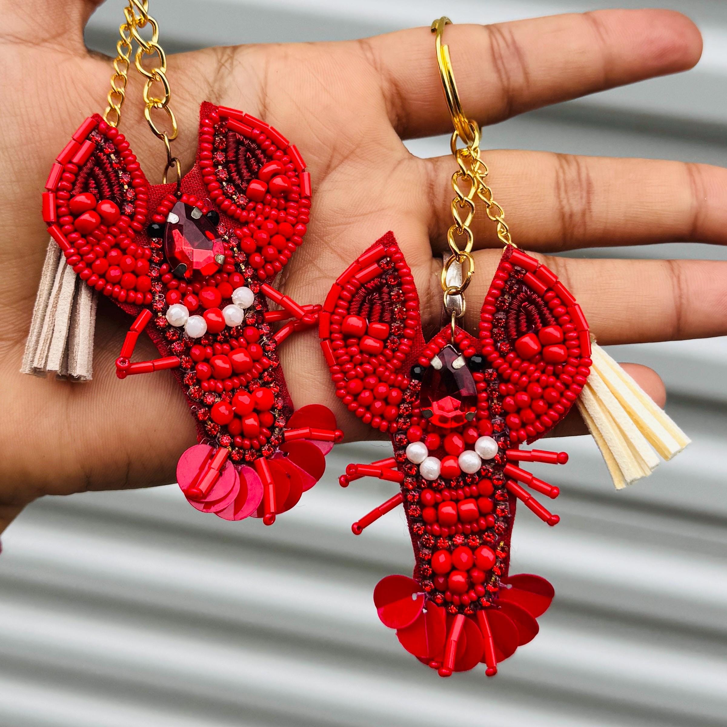 Beaded Lobster Keychain/ Handmade Charm With Crystals & Sequins - Etsy