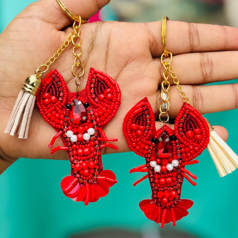Beaded Lobster Keychain/ Handmade Charm With Crystals & Sequins - Etsy