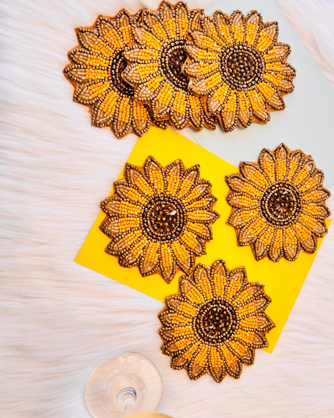 Sunflower Beaded Glass Coasters/set of Six - Etsy