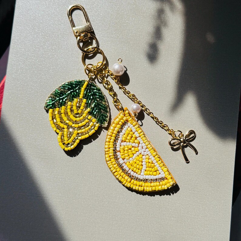 Beaded Lemon Bag Charm: Handmade Citrus Purse Accessory Earrings - Etsy