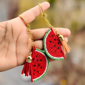 Handmade Beaded Watermelon Keychain | Fun Fruit-inspired Bag Charm ...