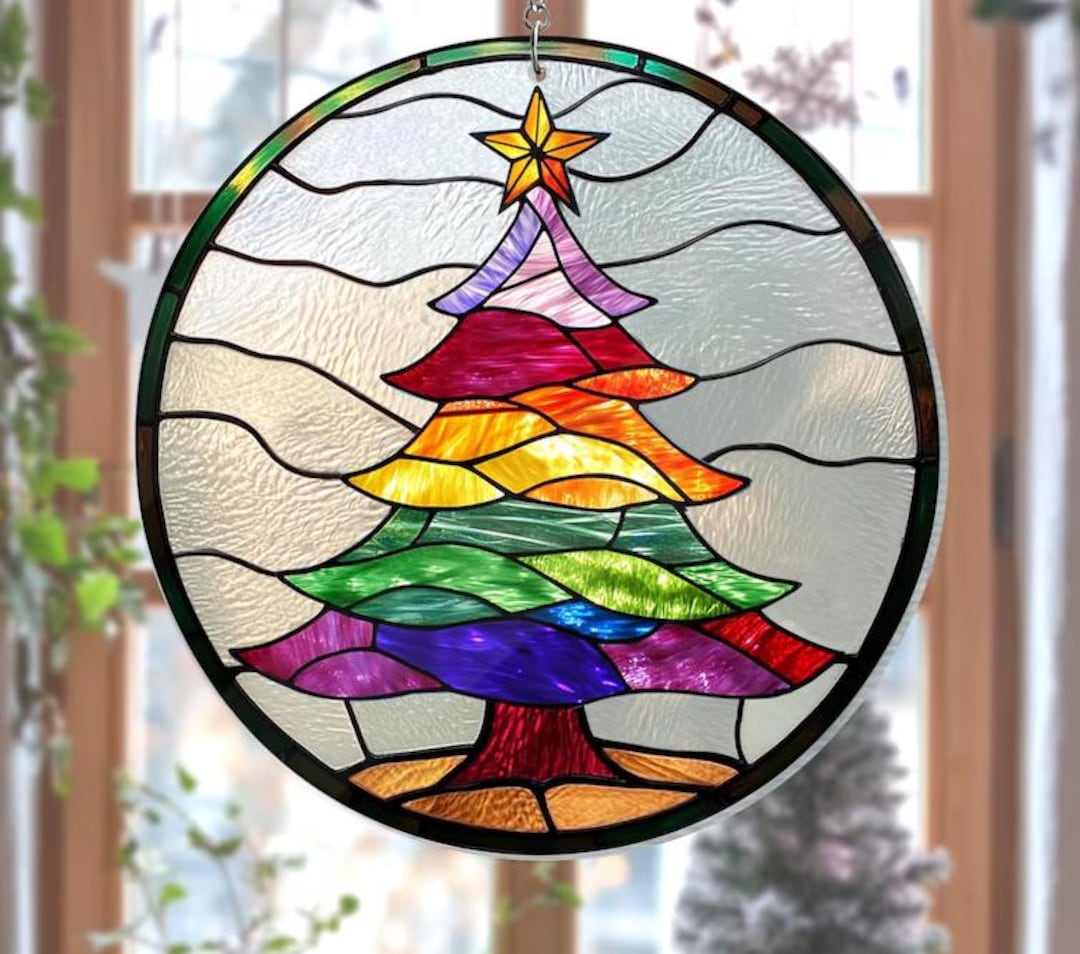 Christmas Tree Stained Glass Suncatcher, Christmas Tree Ornament ...
