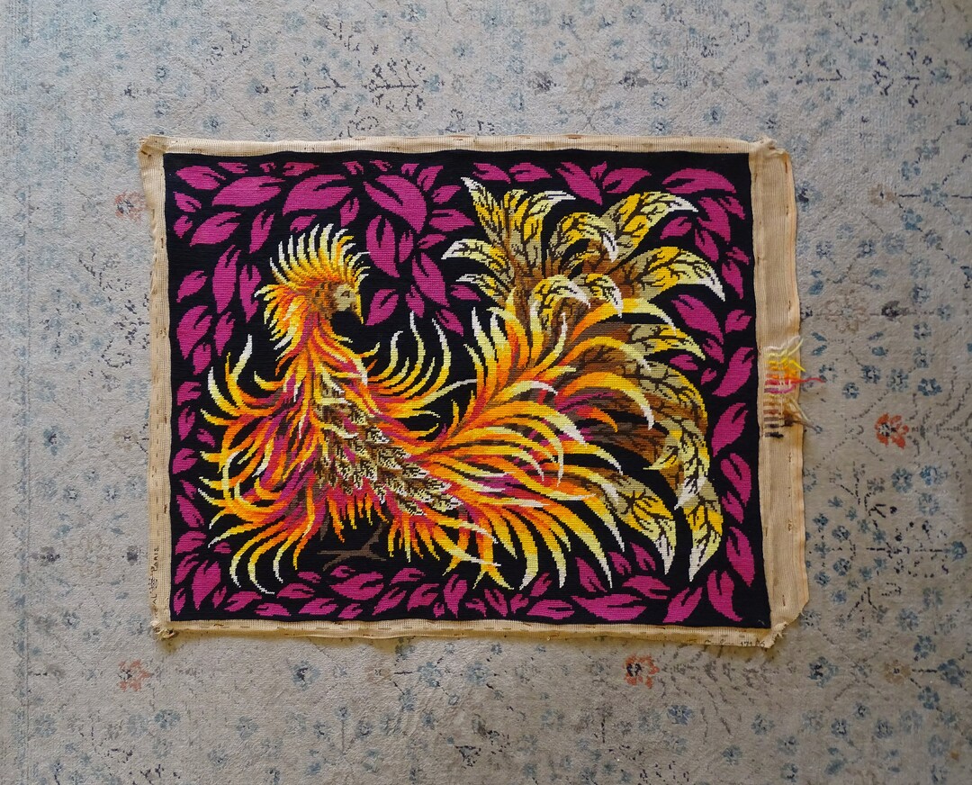 Large Rare Vintage Firebird Needlepoint Tapestry Multicolored ...