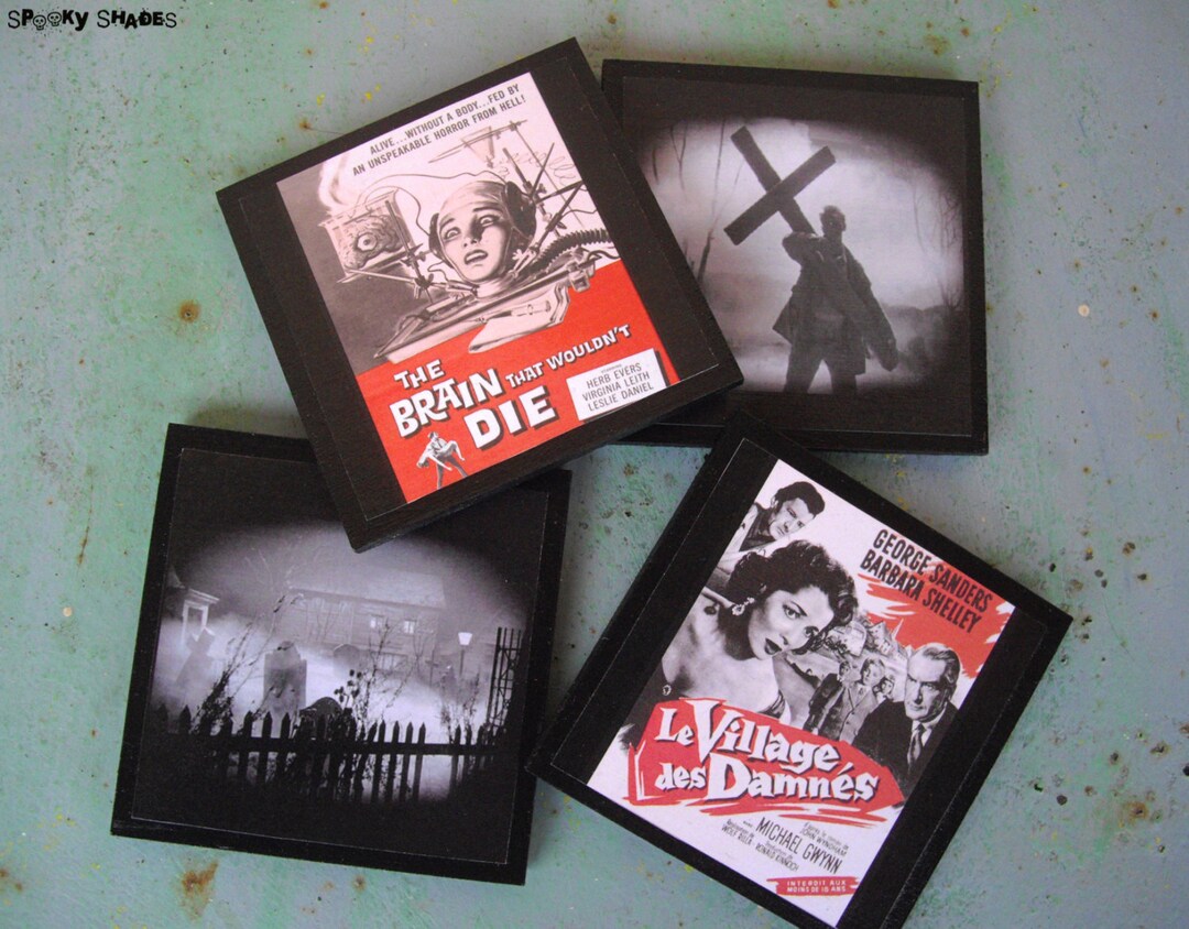 Horror Night Coasters - Set of 4 Wooden Coasters - Geekery, Horror ...