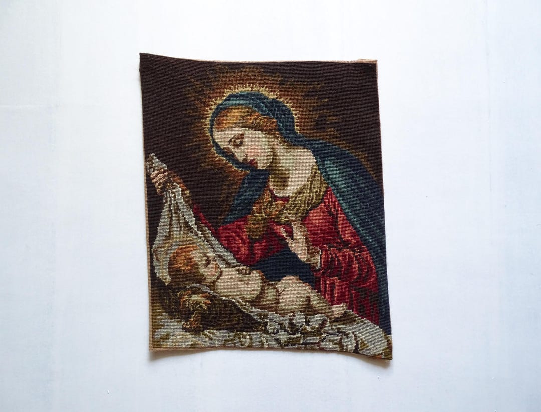 Vintage Virgin Mary and Baby Jesus Religious Needlepoint Tapestry ...
