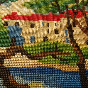 Vintage Needlepoint Landscape Framed in Wooden Frame Umbrella Pine ...
