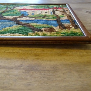 Vintage Needlepoint Landscape Framed in Wooden Frame Umbrella Pine ...