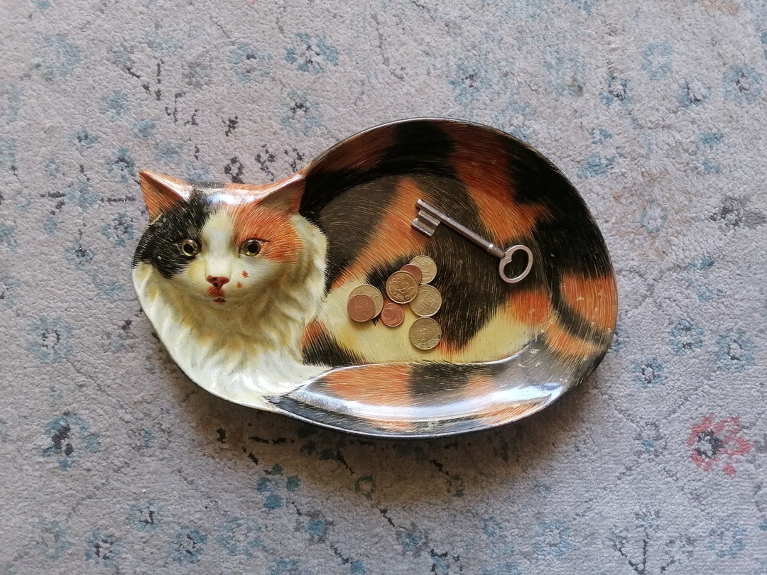 French Vintage Calico Cat Catch All Tray Valet Tray, Desk Tray, Unique ...