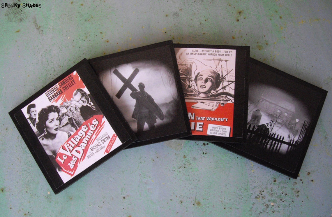 Horror Night Coasters Set of 4 Wooden Coasters Geekery - Etsy
