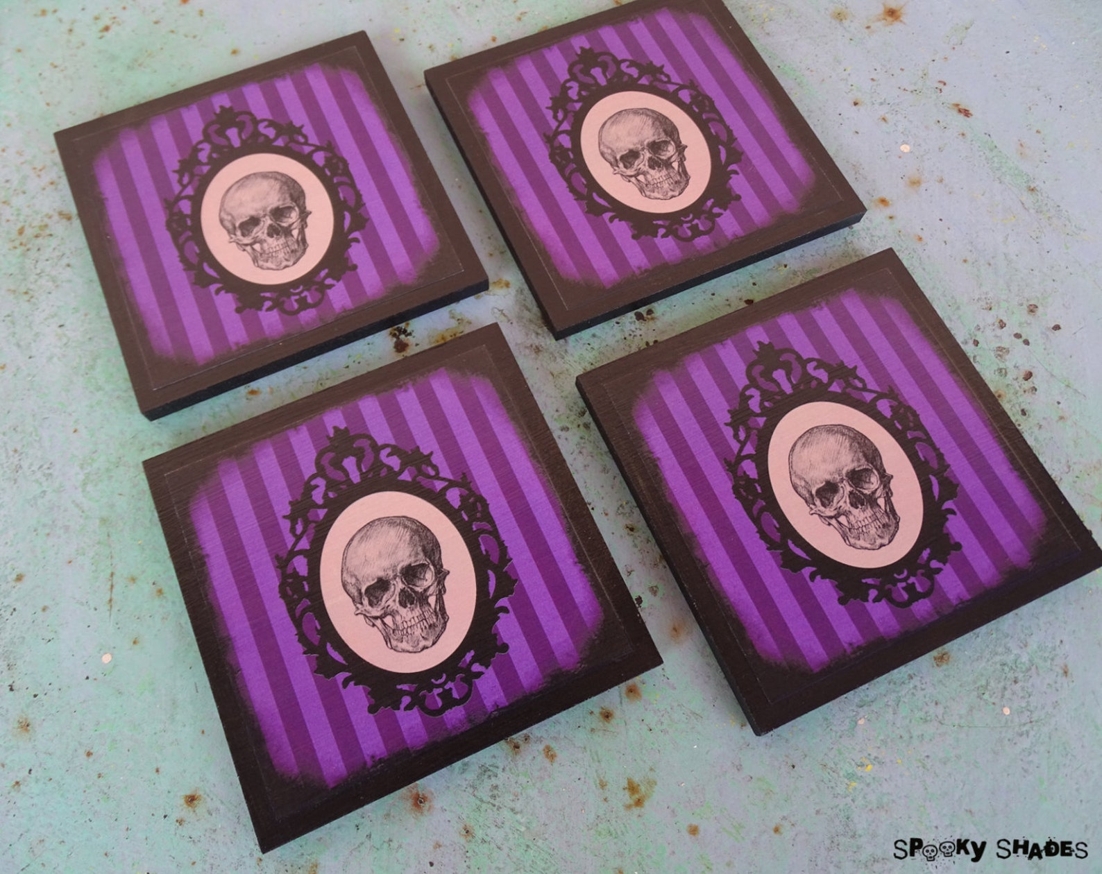 Ultra Violet Gothic Skulls Coasters Set of 4 Coasters | Etsy
