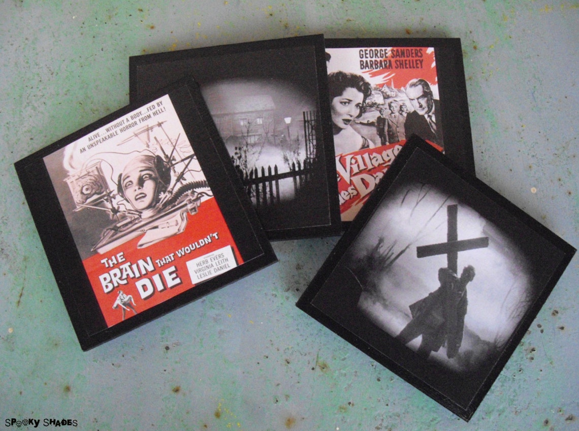 Horror Night Coasters Set of 4 Wooden Coasters Geekery - Etsy