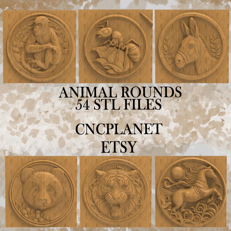 Animal Rounds: 54 STL Files for CNC & 3D Projects Round Animal Designs ...