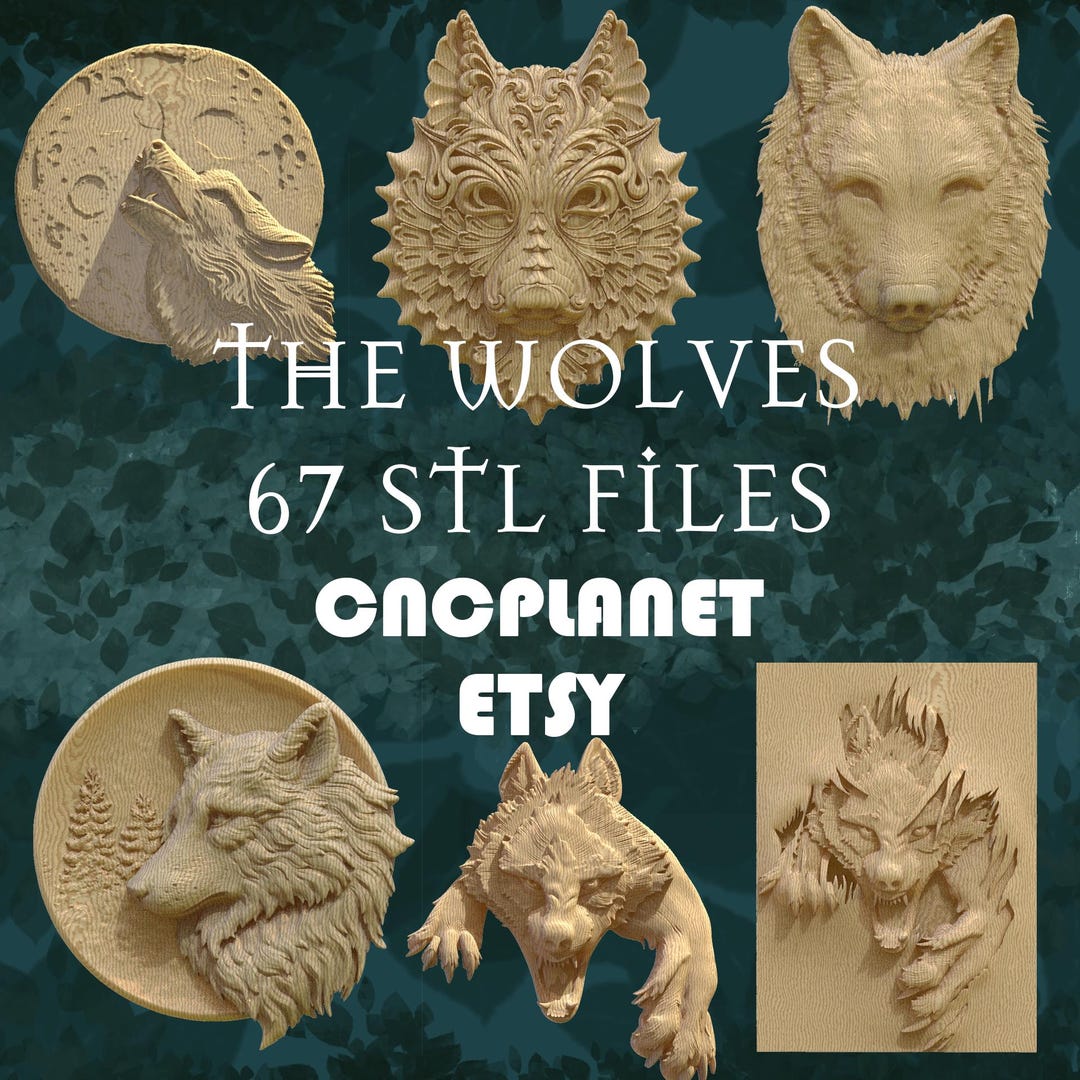67 Wolf STL Designs Pack Howling, Tribal Realistic Wolves for CNC ...