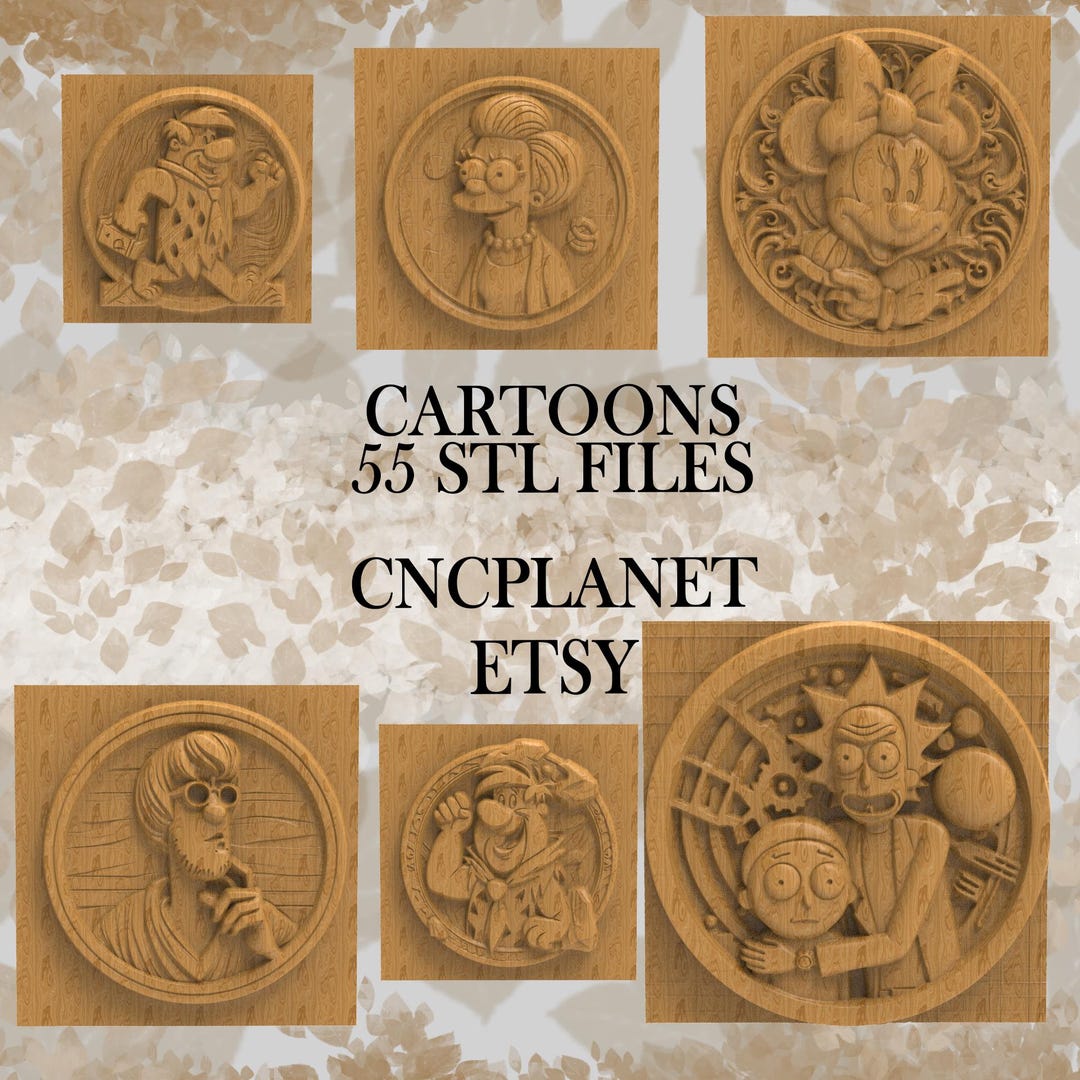 Cartoon Rounds: 54 STL Files for CNC & 3D Projects Round Cartoon ...