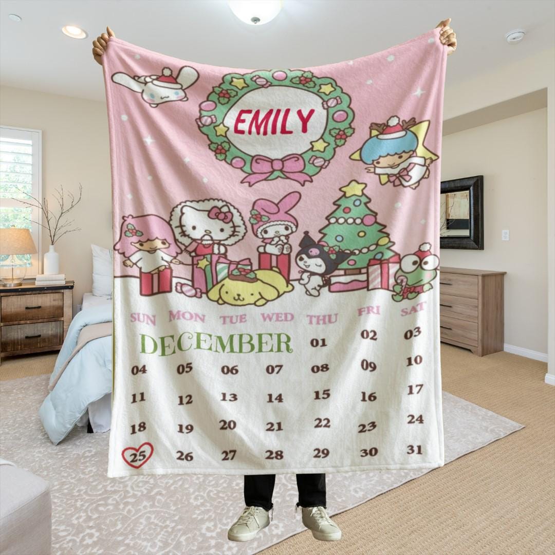 Custom Cute Sanrio Character Blanket Custom Name Christmas Blanket ...