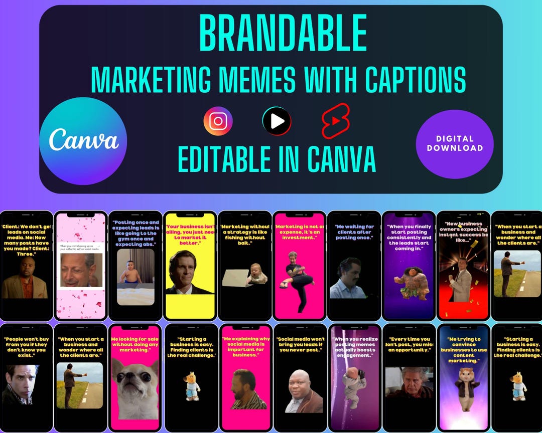 Marketing Meme Templates for Canva: Editable Social Media Reels & Posts ...