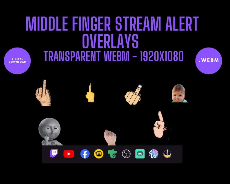 7 Animated Middle Finger Stream Alert Overlays | Transparent WEBM ...