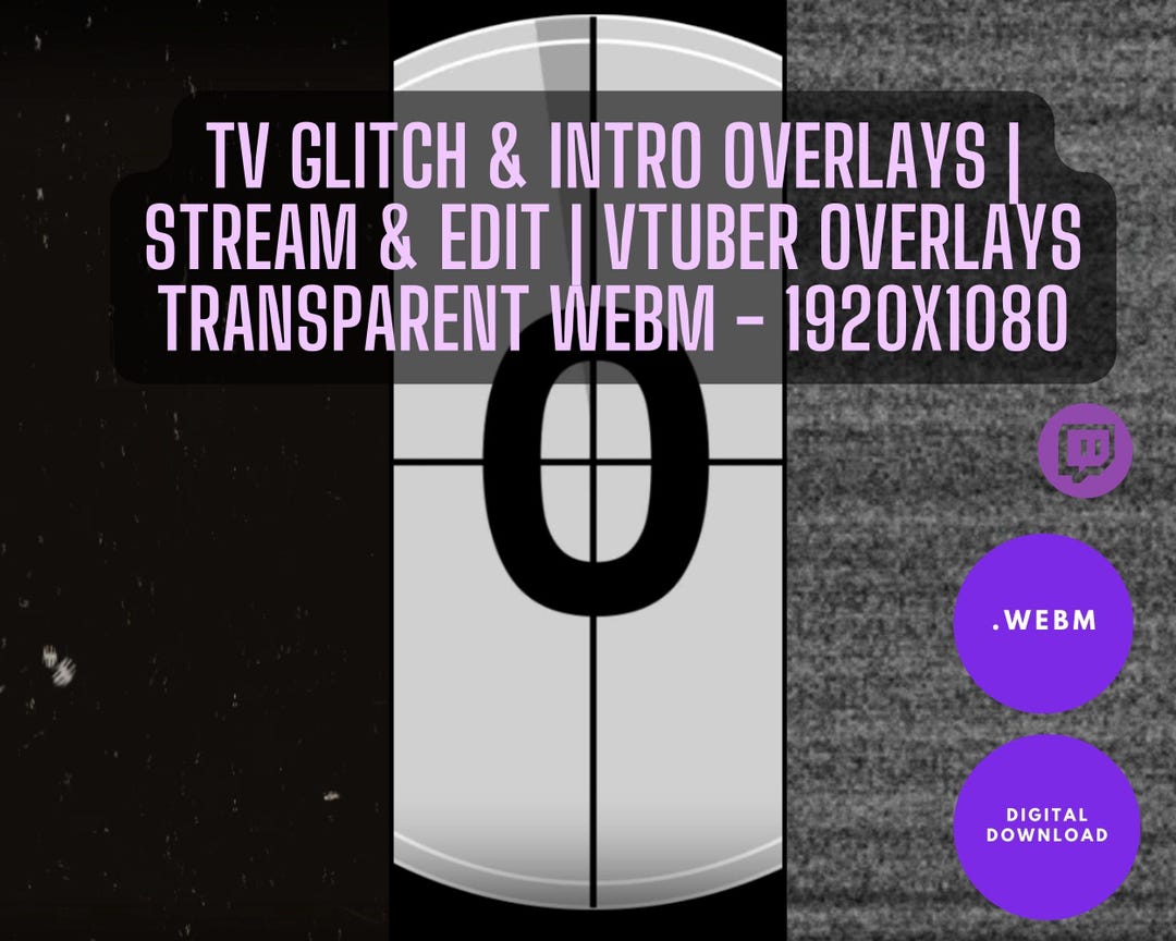 TV Glitch Animated Overlay & Stream Alerts Full Screen Transparent Background Twitch, Youtube ...