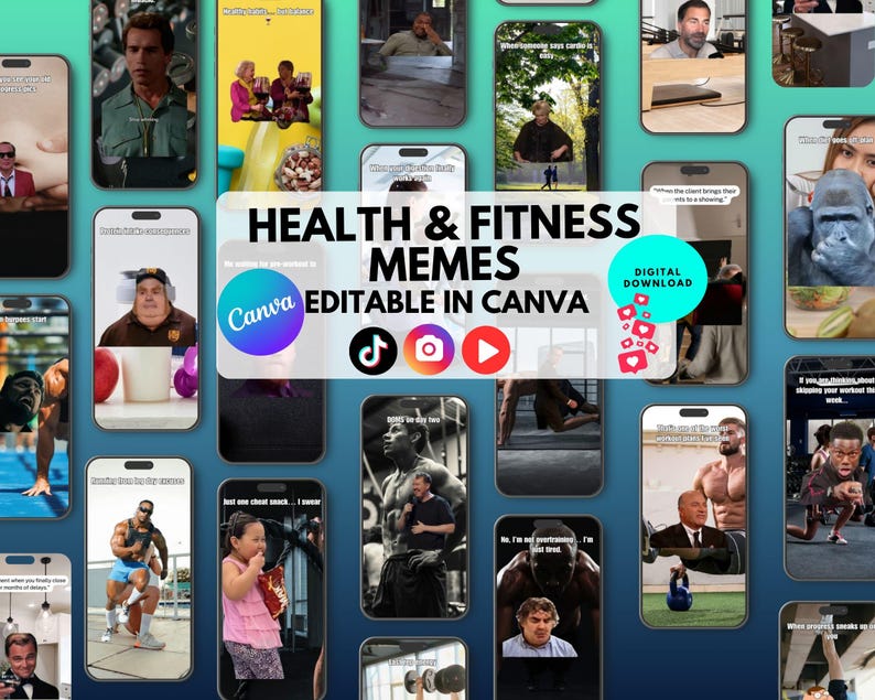 Fitness Meme Templates for Canva | Gym Motivation Memes | Editable ...