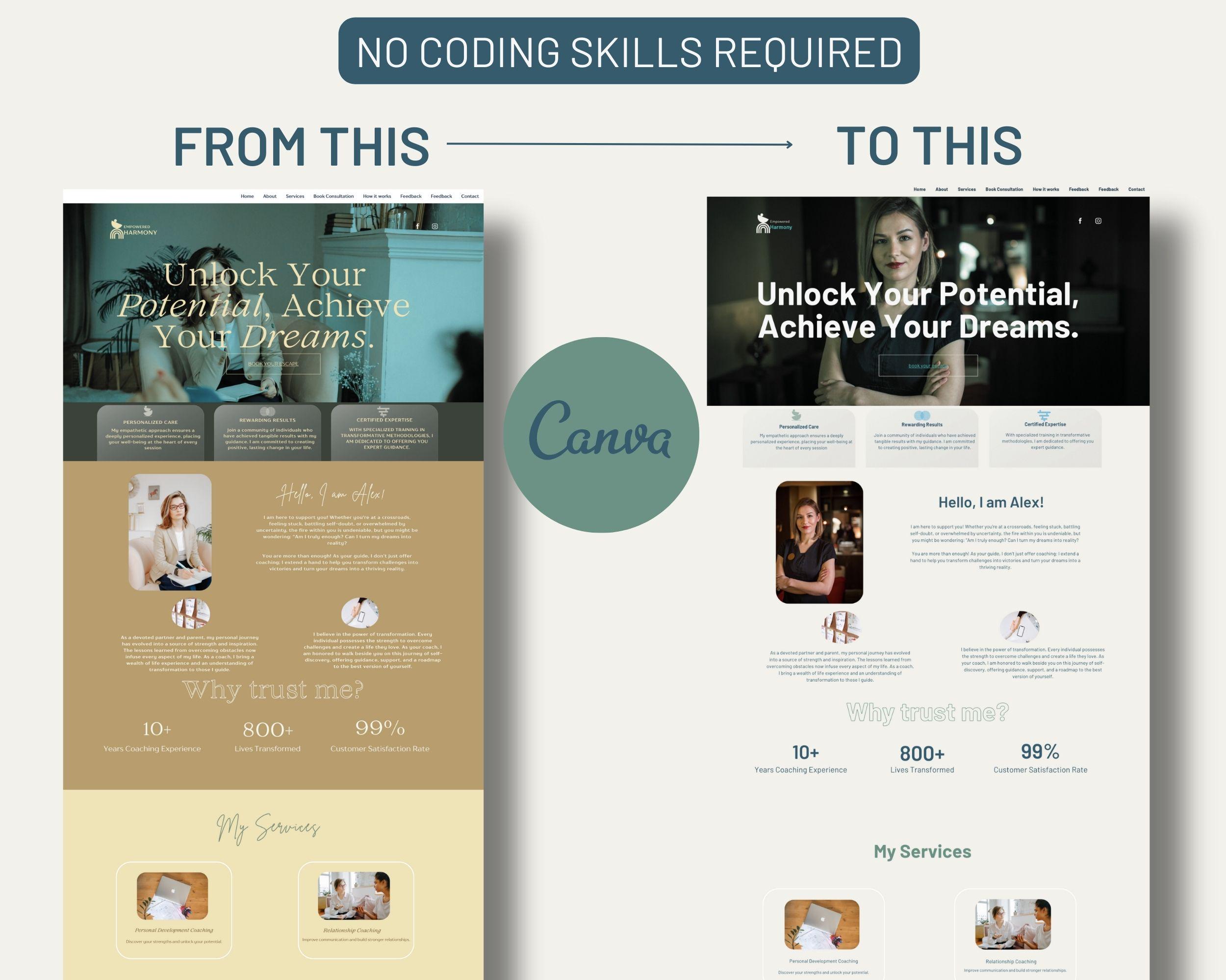 Canva Life Coach Website Template, Boho Coaching Business Landing Page ...