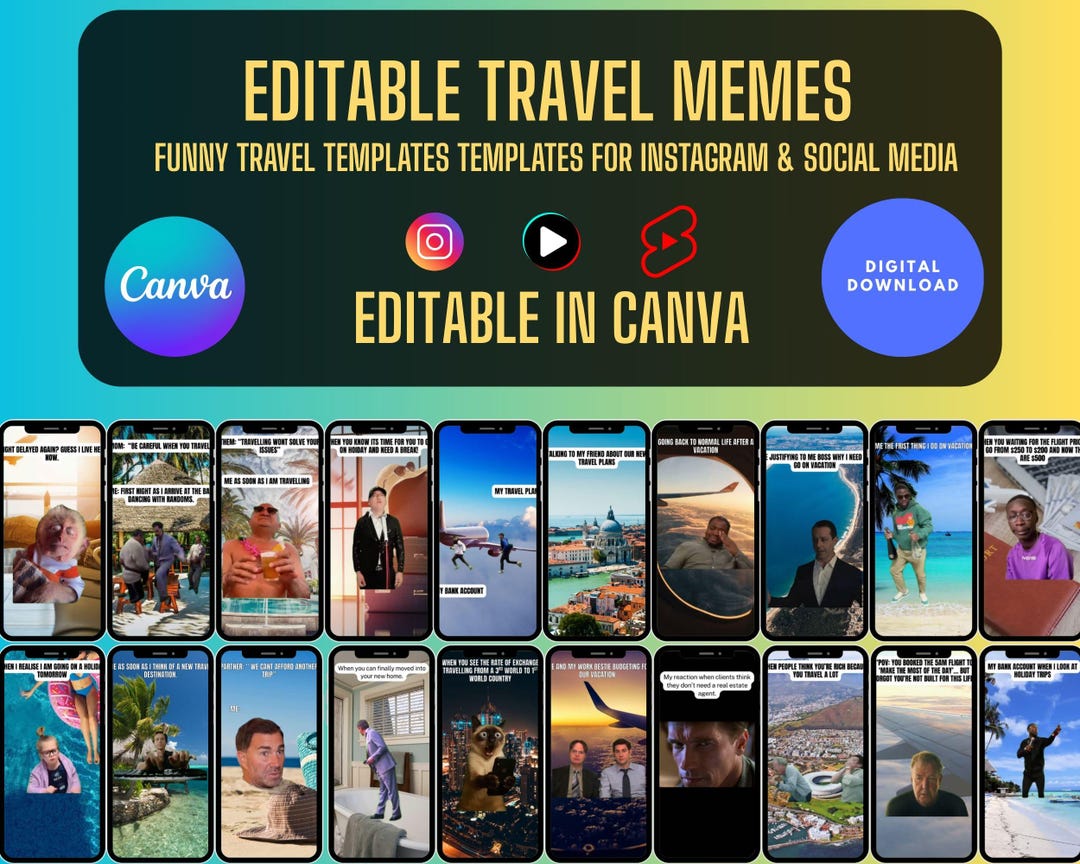 Travel Meme Templates – 50+ Funny Canva Designs | Viral Social Media ...